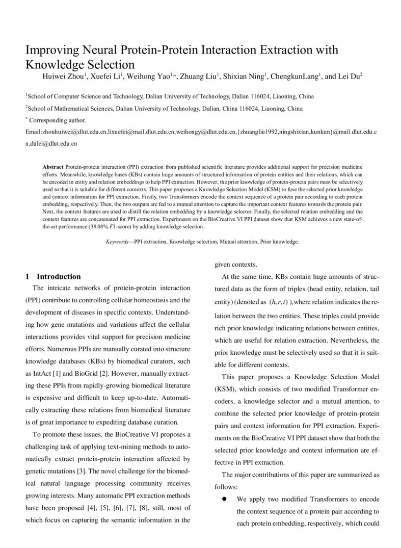 Improving Neural Protein Protein Interaction Extraction With Knowledge Selection Deepai