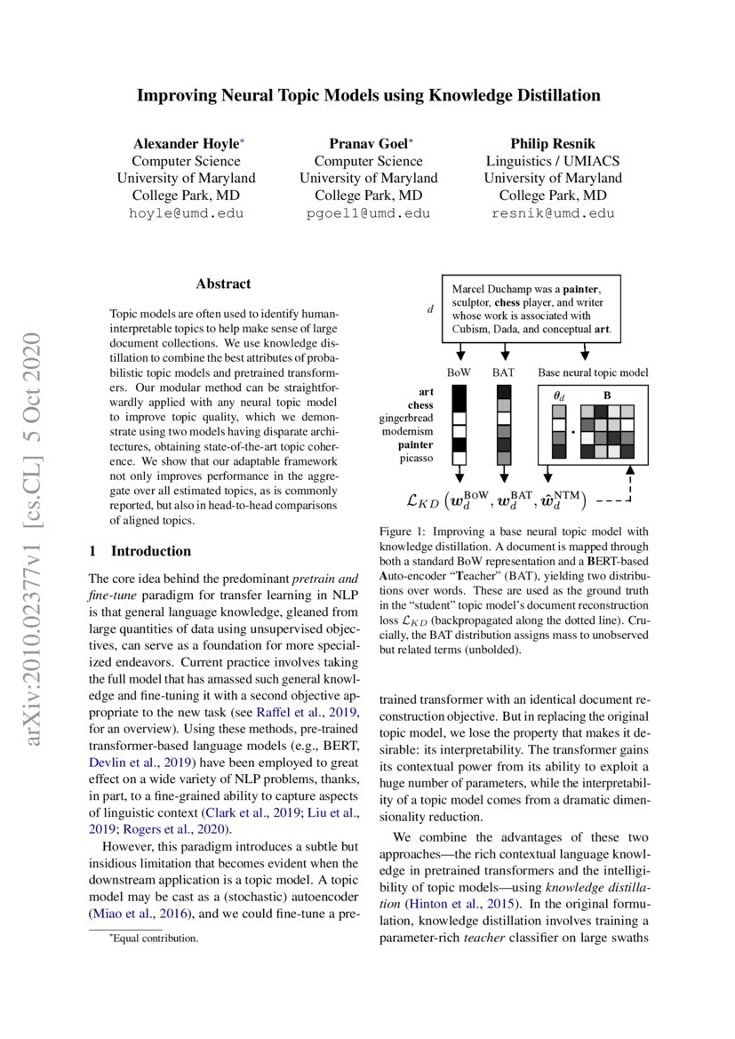 Improving Neural Topic Models using Knowledge Distillation | DeepAI