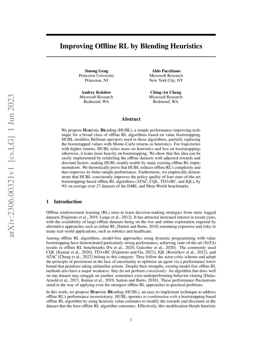 Improving Offline RL by Blending Heuristics | DeepAI