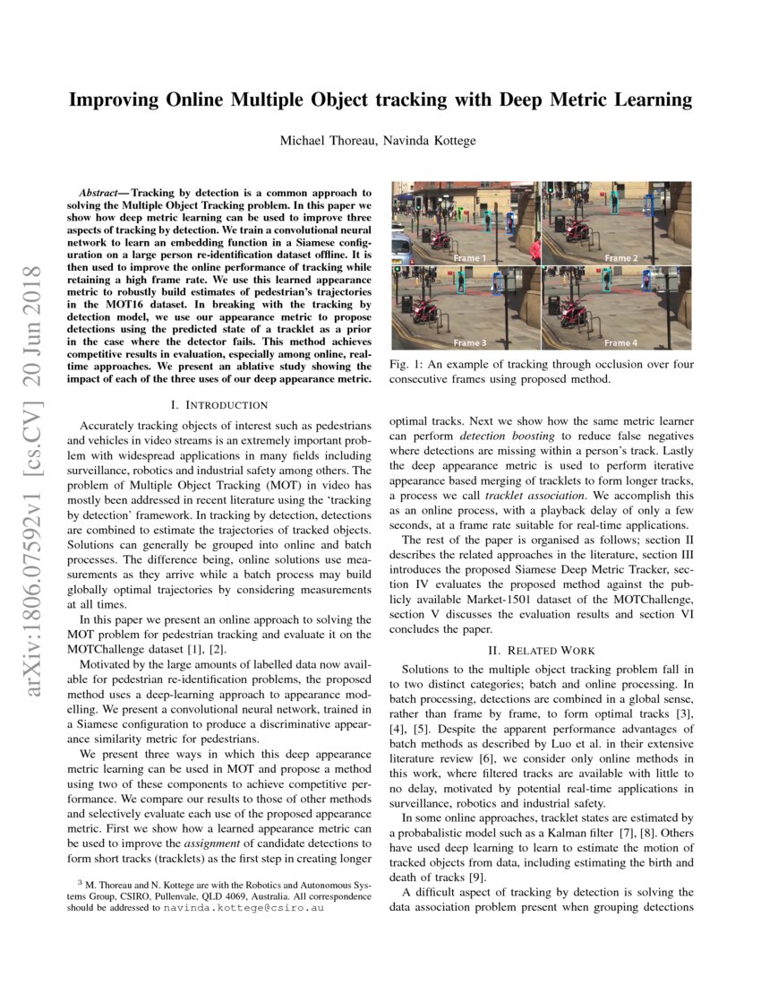 Improving Online Multiple Object tracking with Deep Metric Learning | DeepAI