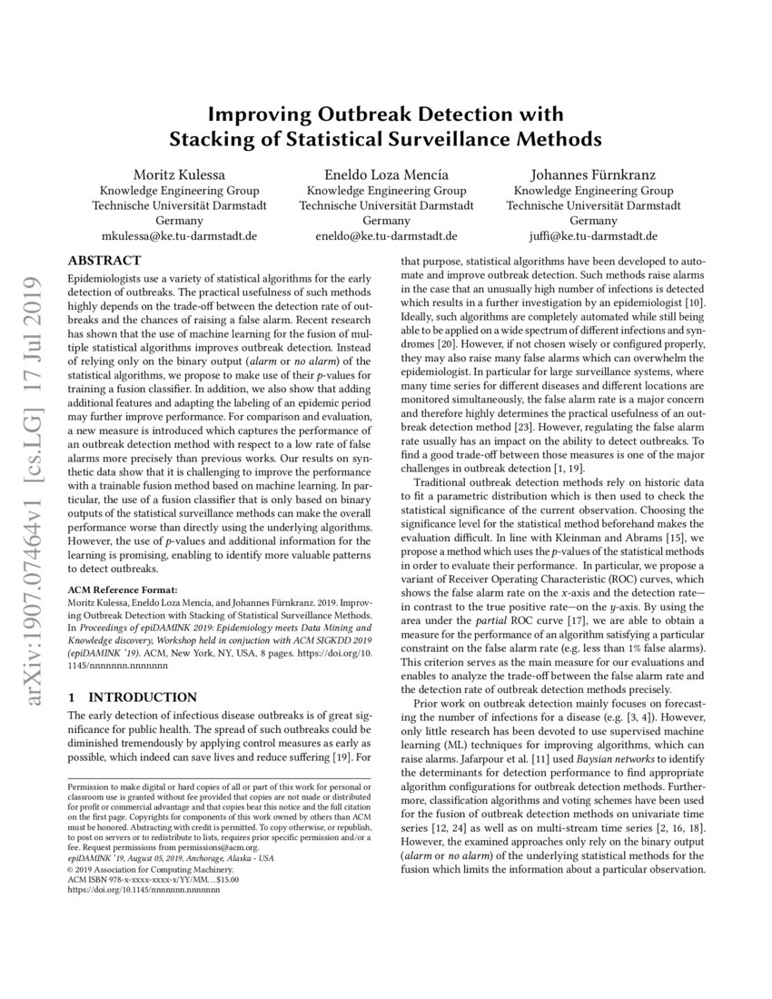 Improving Outbreak Detection With Stacking Of Statistical Surveillance