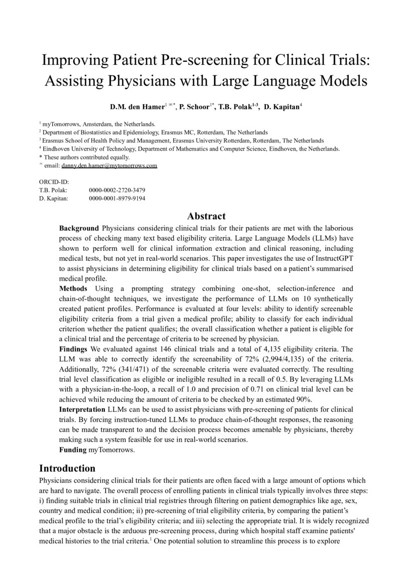 Improving Patient Pre-screening for Clinical Trials: Assisting ...