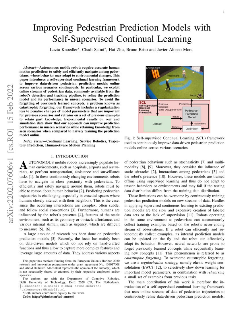 Improving Pedestrian Prediction Models with Self-Supervised Continual Learning | DeepAI