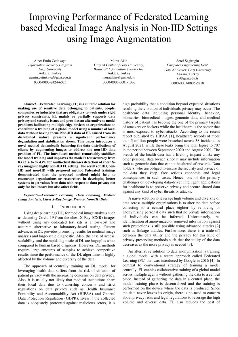 Improving Performance of Federated Learning based Medical Image ... Improving Performance of Federated Learning based Medical Image ...