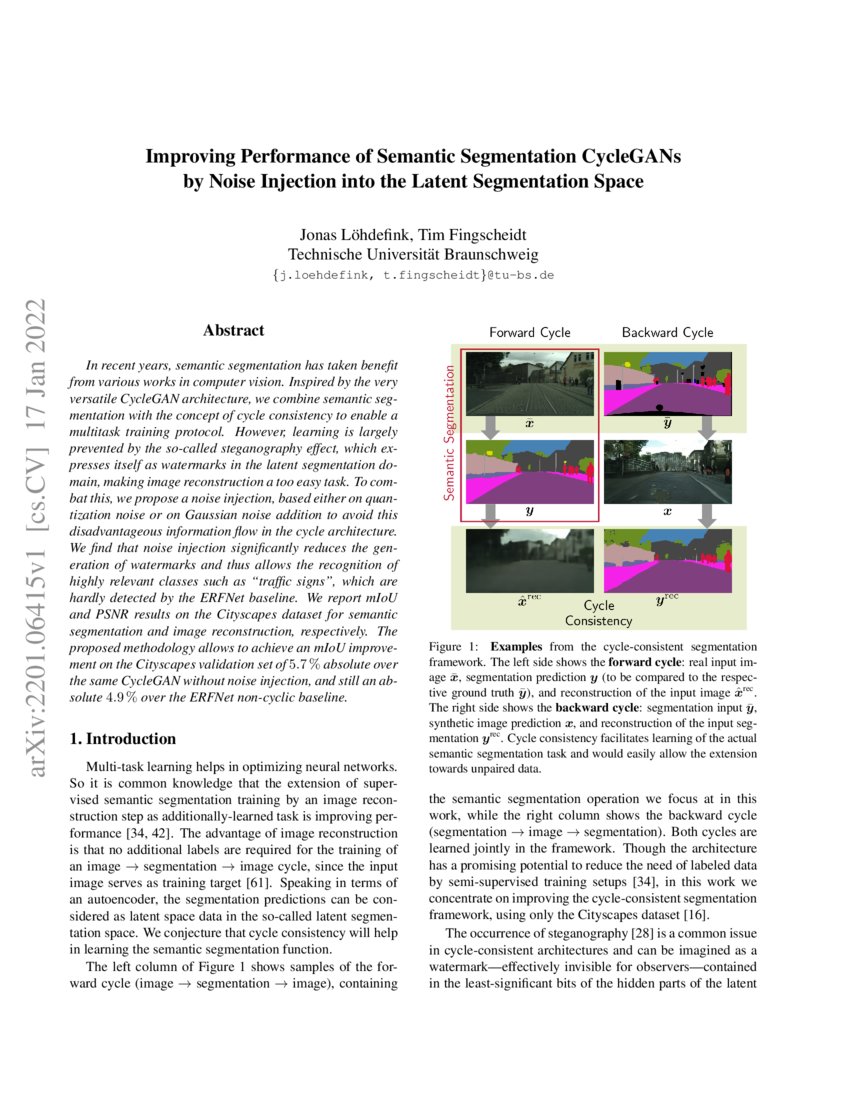 Improving Performance of Semantic Segmentation CycleGANs by Noise Injection into the Latent ...