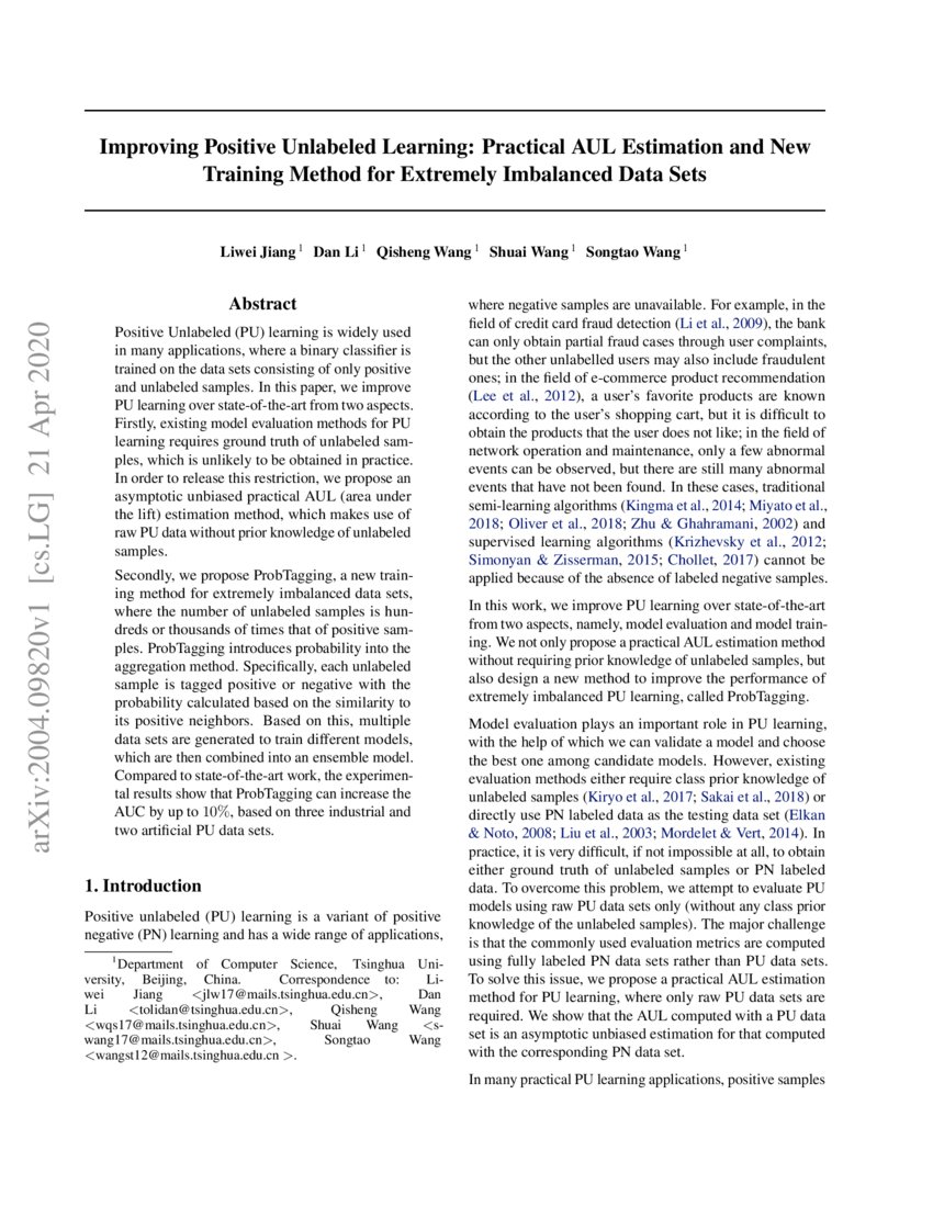 Improving Positive Unlabeled Learning: Practical AUL Estimation and New Training Method for ...
