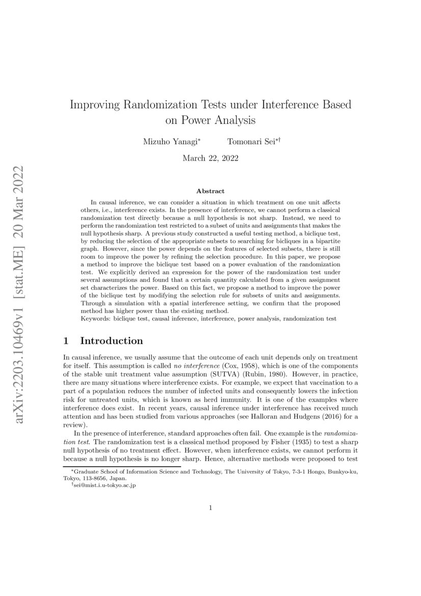 Improving Randomization Tests under Interference Based on Power ... Improving Randomization Tests under Interference Based on Power ...