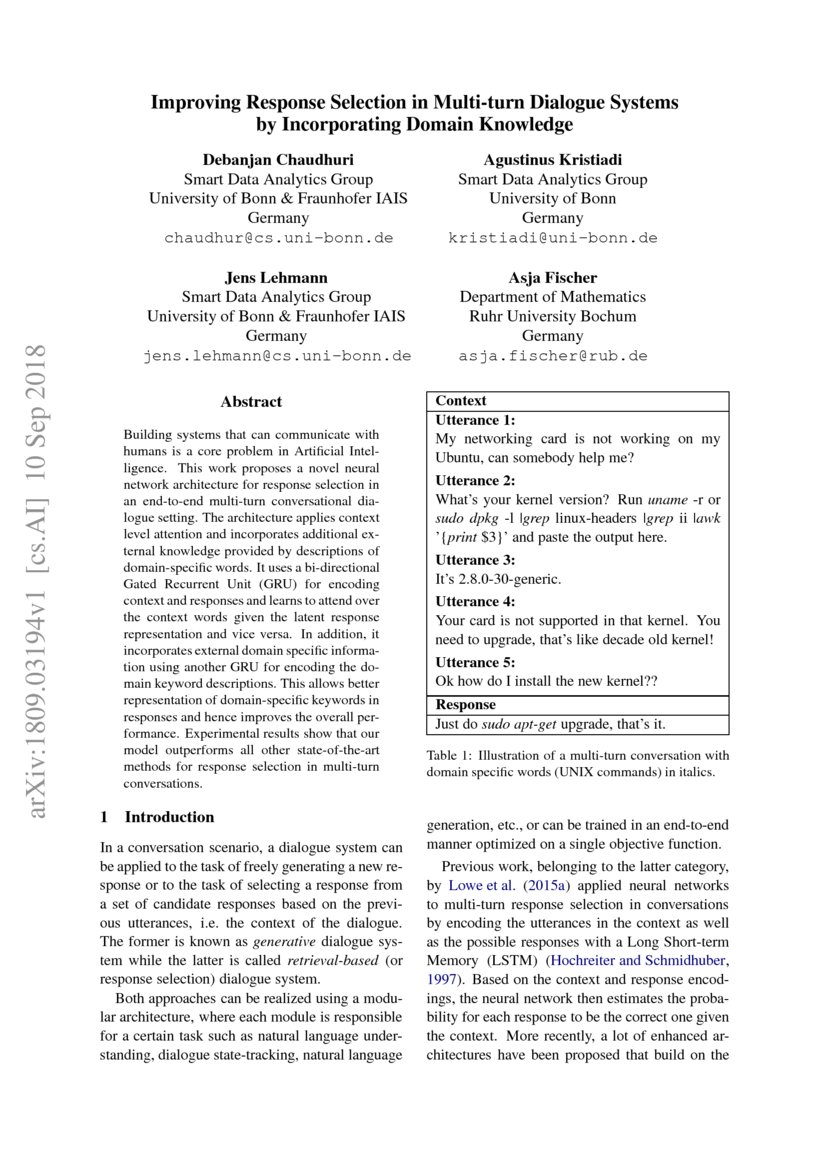 Improving Response Selection in Multi-turn Dialogue Systems | DeepAI