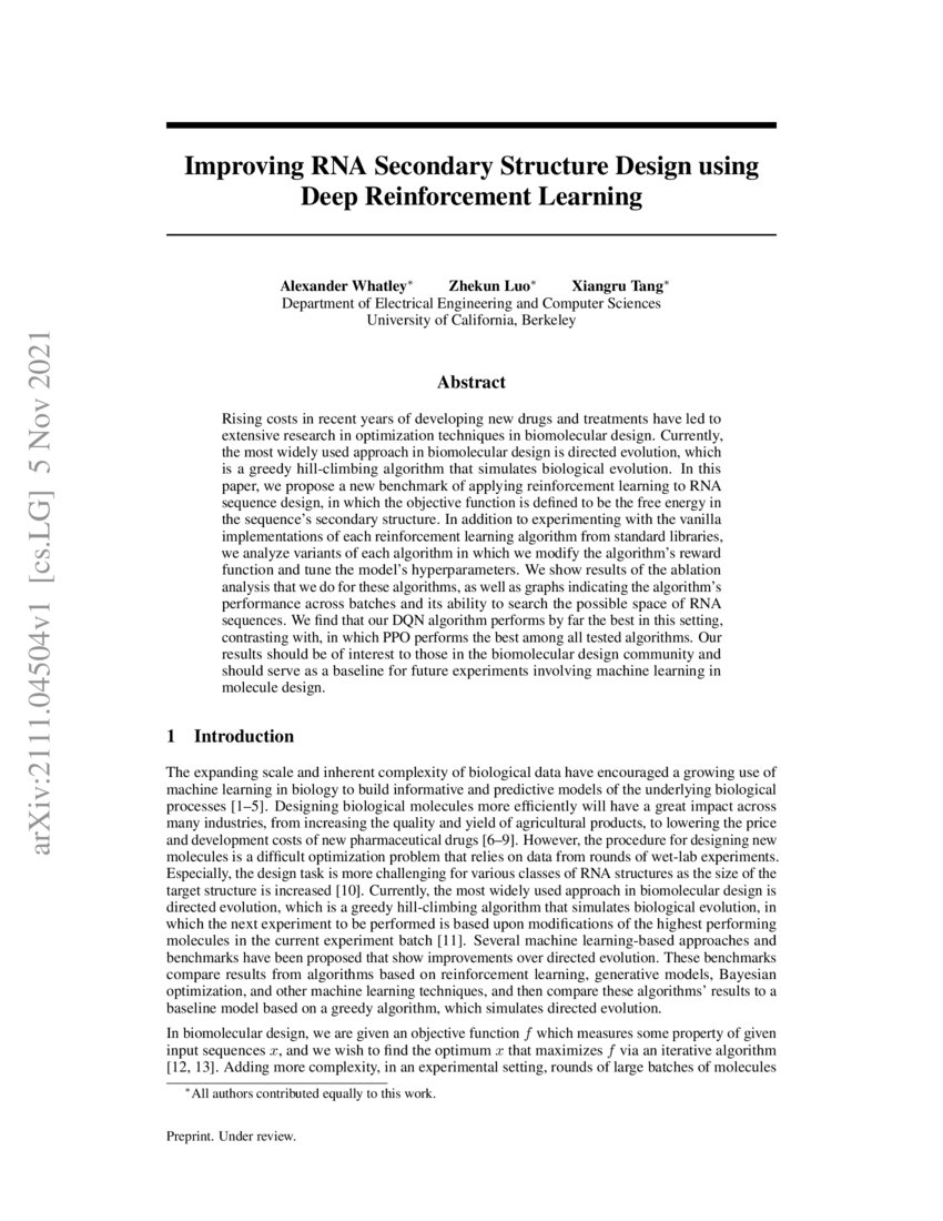 Improving Rna Secondary Structure Design Using Deep Reinforcement