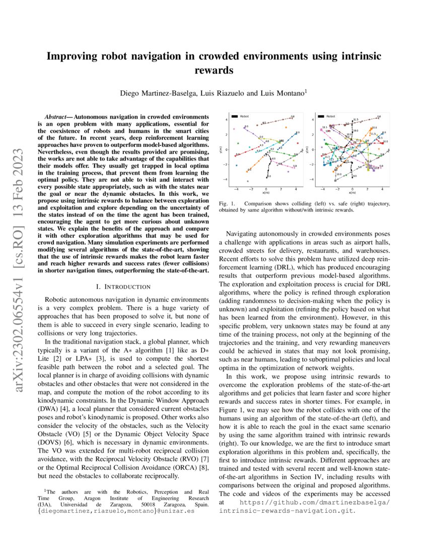 Improving Robot Navigation In Crowded Environments Using Intrinsic Rewards Deepai