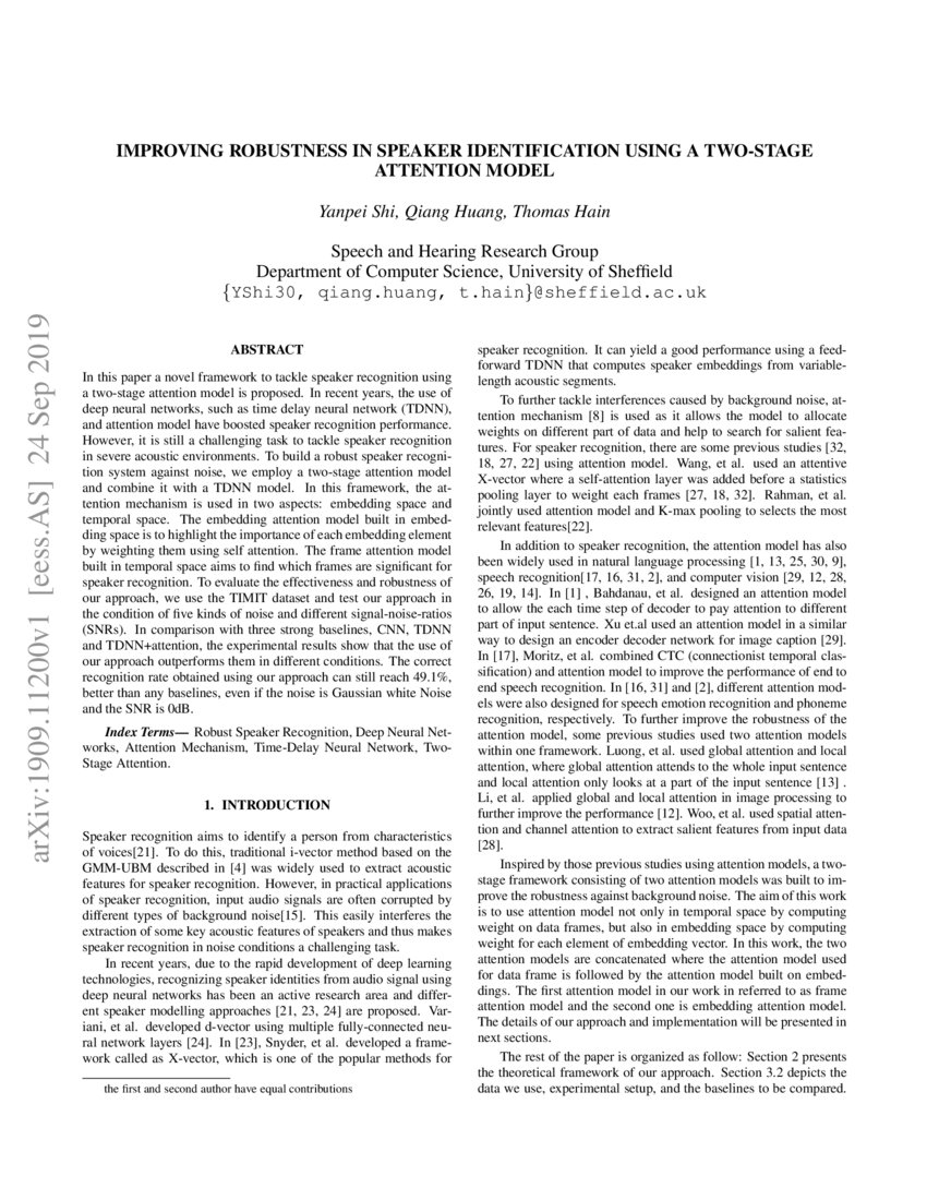 Improving Robustness In Speaker Identification Using A Two-Stage ... Improving Robustness In Speaker Identification Using A Two-Stage ...