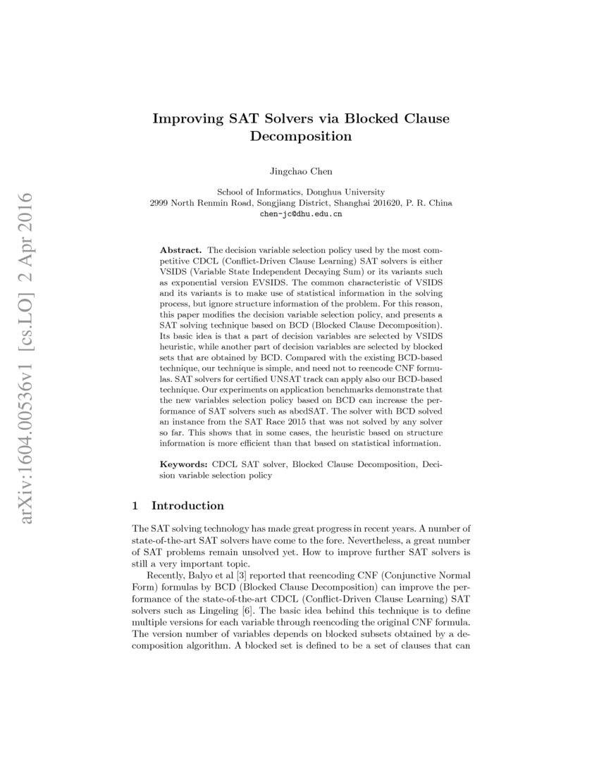 Improving SAT Solvers via Blocked Clause Decomposition | DeepAI