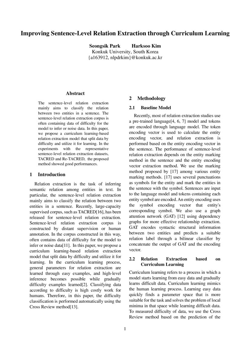 Improving Sentence Level Relation Extraction Through Curriculum