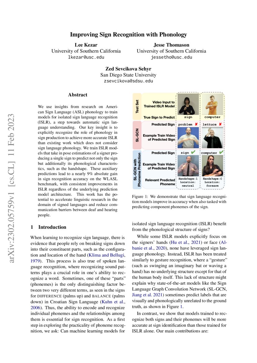 Improving Sign Recognition with Phonology | DeepAI