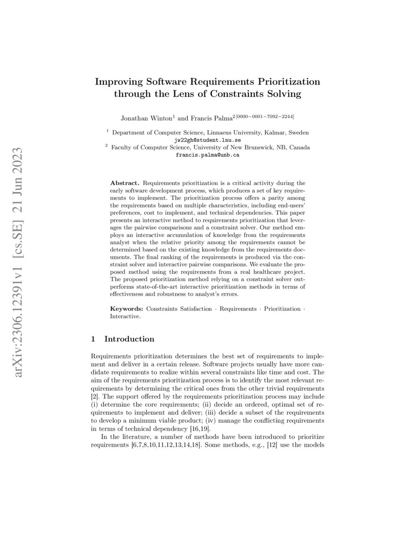 Improving Software Requirements Prioritization through the Lens of Constraint Solving | DeepAI