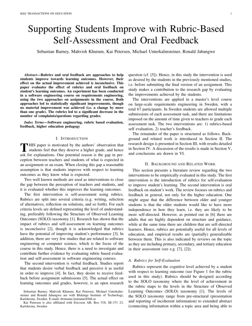 Improving Students With Rubric-Based Self-Assessment and Oral Feedback | DeepAI
