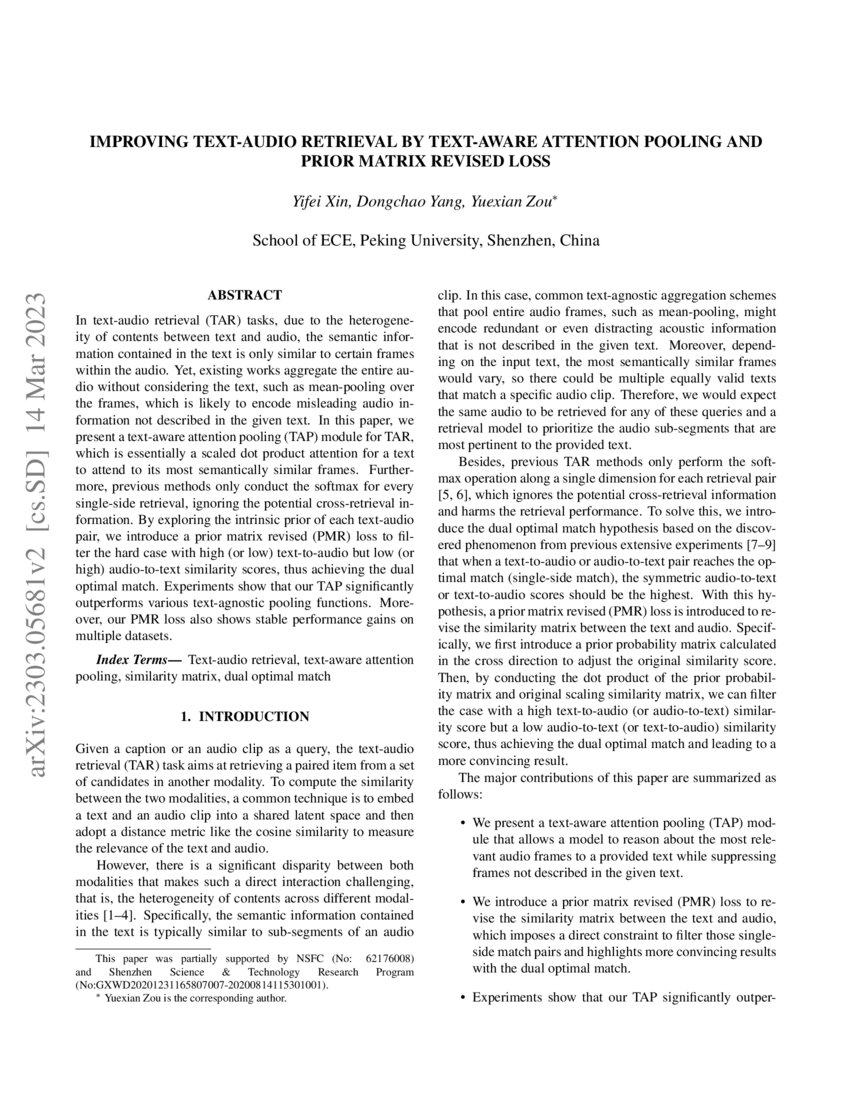 Improving Text-Audio Retrieval by Text-aware Attention Pooling and Prior Matrix Revised Loss ...