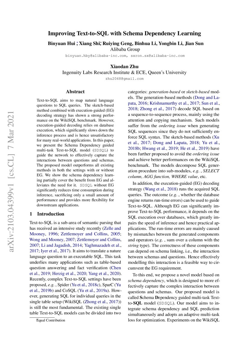 Improving Text-to-SQL with Schema Dependency Learning | DeepAI