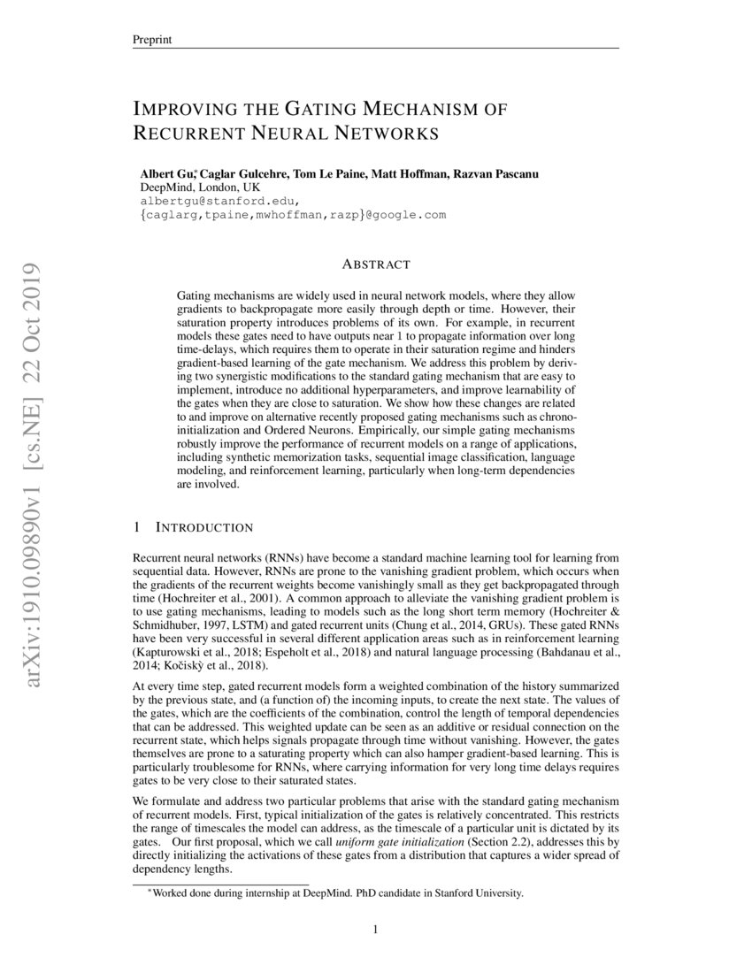 Improving the Gating Mechanism of Recurrent Neural Networks | DeepAI