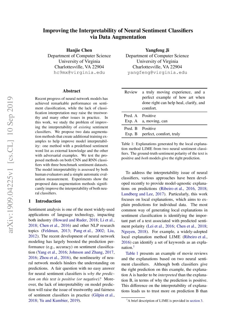 Improving The Interpretability Of Neural Sentiment Classifiers Via Data Augmentation Deepai