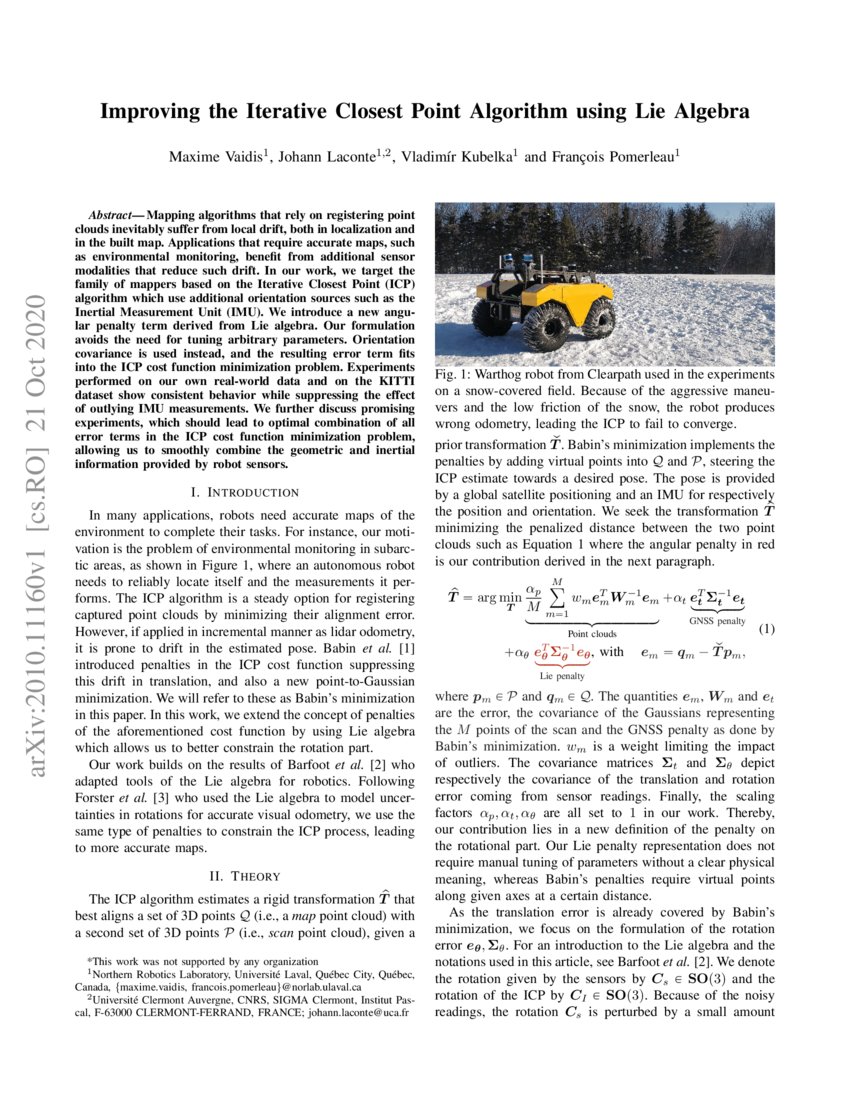 Improving The Iterative Closest Point Algorithm Using Lie Algebra Deepai