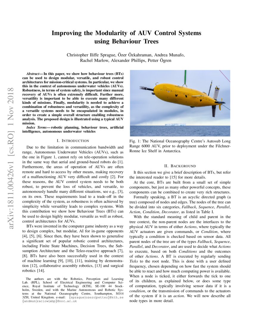Improving the Modularity of AUV Control Systems using Behaviour Trees ...