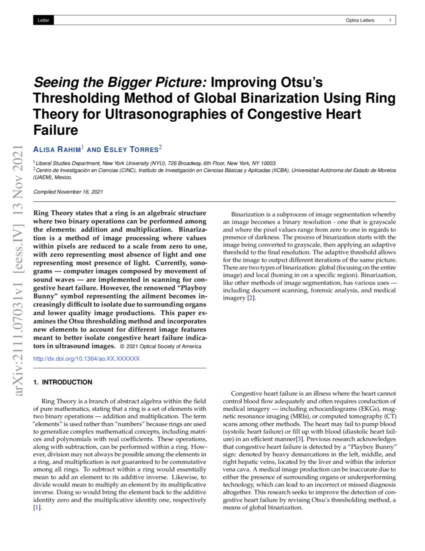 Improving the Otsu Thresholding Method of Global Binarization Using ...