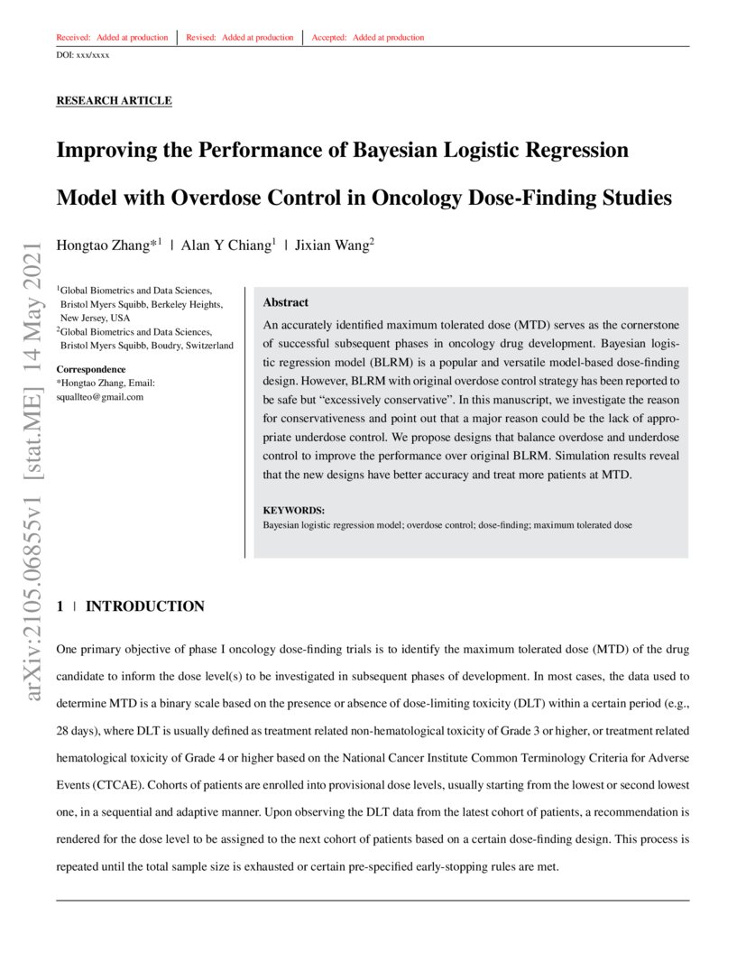 Improving the Performance of Bayesian Logistic Regression Model with Overdose Control in ...