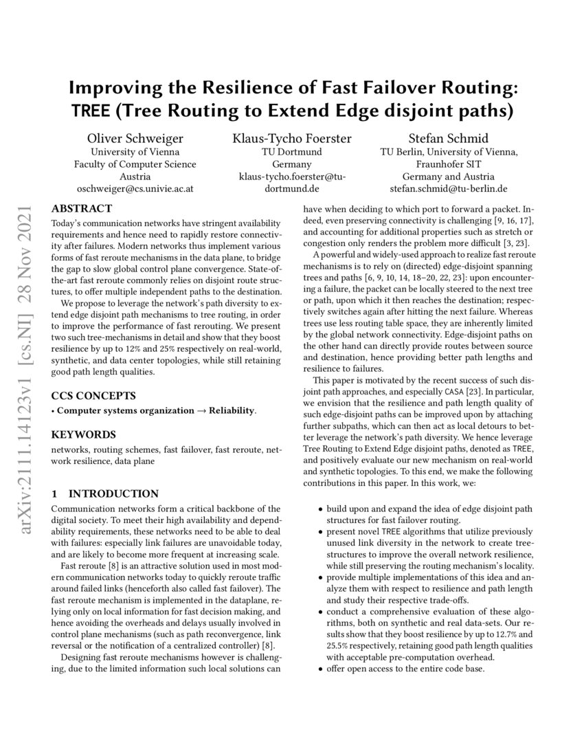 Improving the Resilience of Fast Failover Routing: TREE (Tree Routing ...