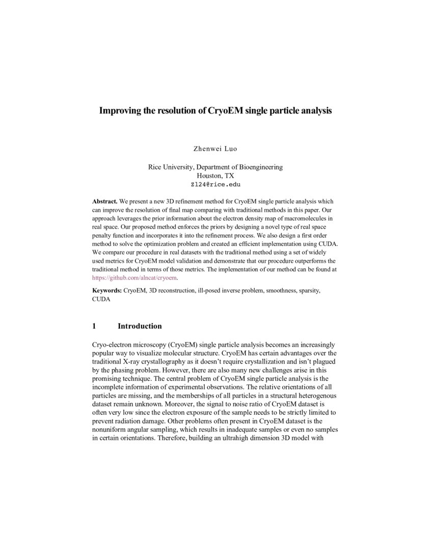 Improving the resolution of CryoEM single particle analysis | DeepAI