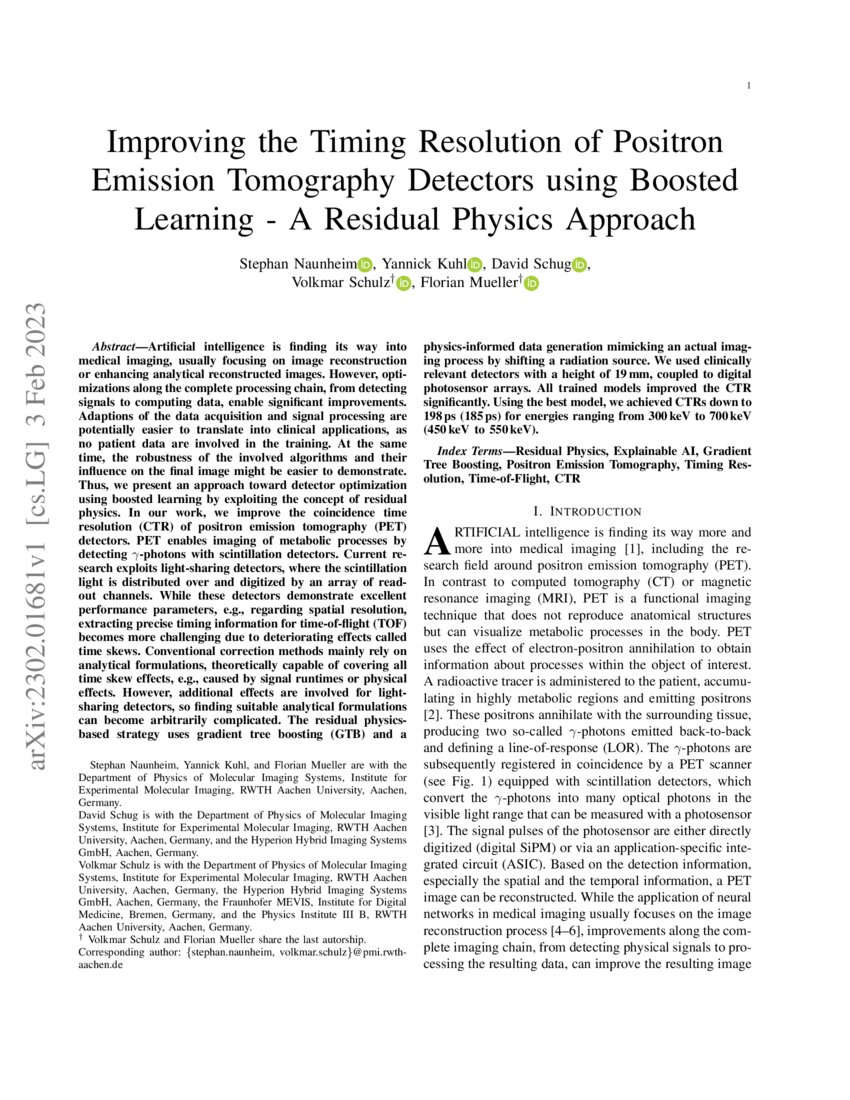 Improving the Timing Resolution of Positron Emission Tomography Detectors using Boosted Learning ...