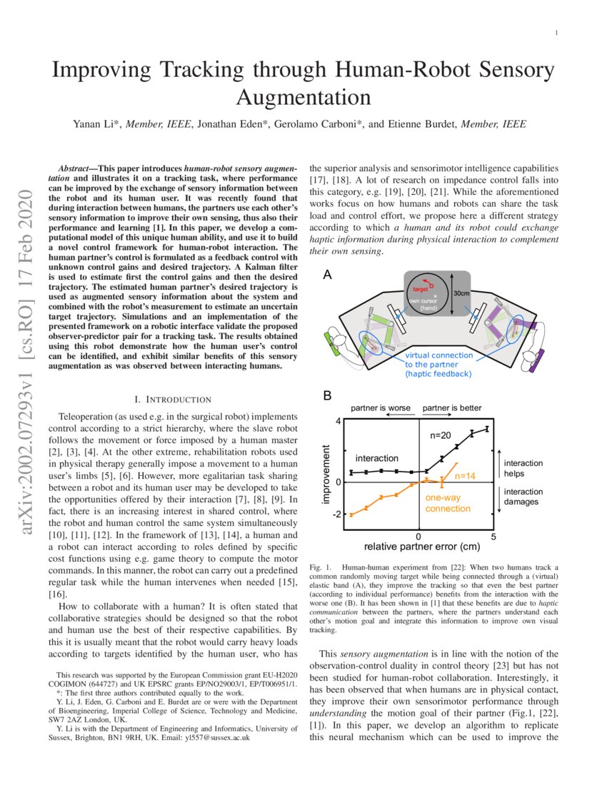 Improving Tracking through Human-Robot Sensory Augmentation | DeepAI