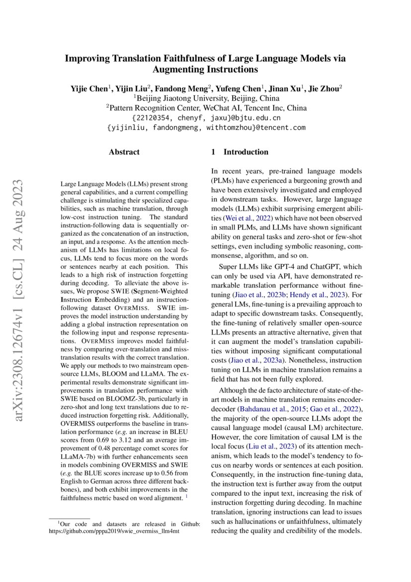 Improving Translation Faithfulness Of Large Language Models Via Augmenting Instructions Deepai