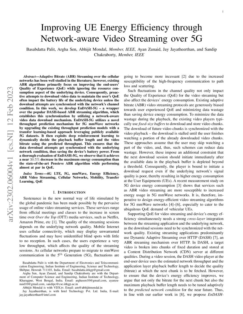 Improving Ue Energy Efficiency Through Network Aware Video Streaming Over 5g Deepai 