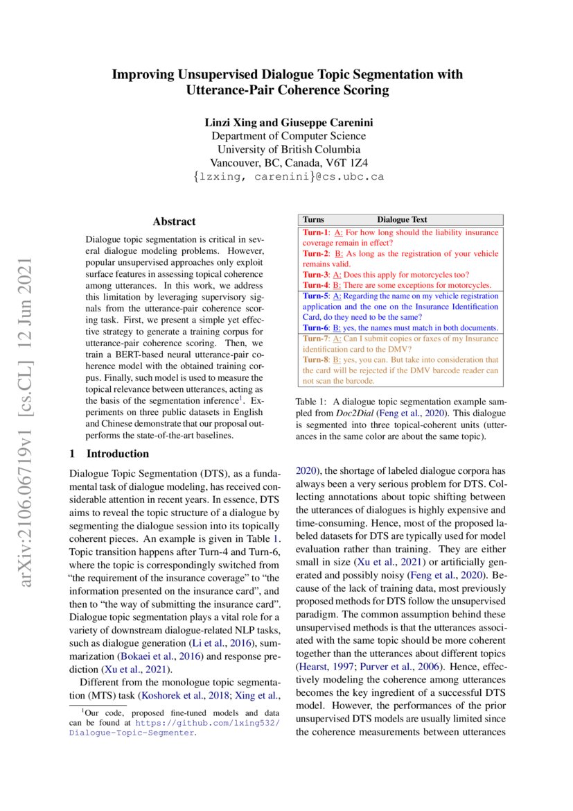 Improving Unsupervised Dialogue Topic Segmentation With Utterance Pair Coherence Scoring Deepai