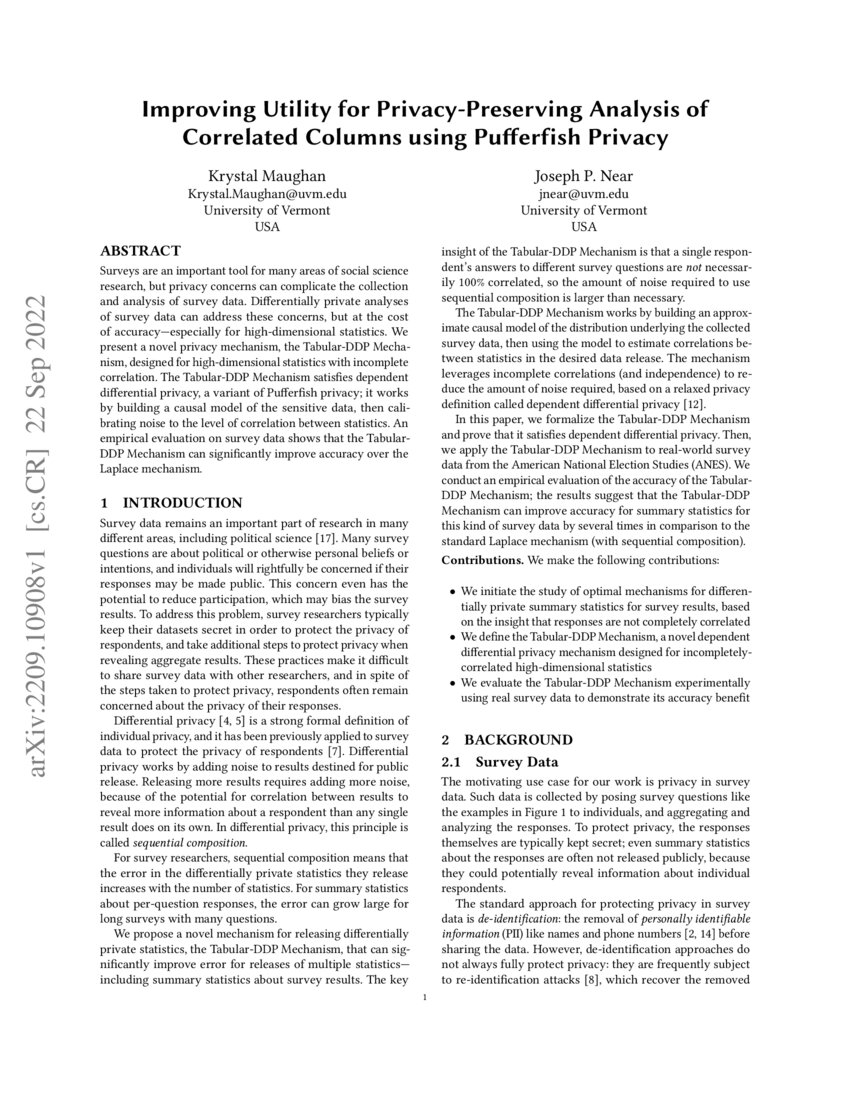 Improving Utility for Privacy-Preserving Analysis of Correlated Columns ...