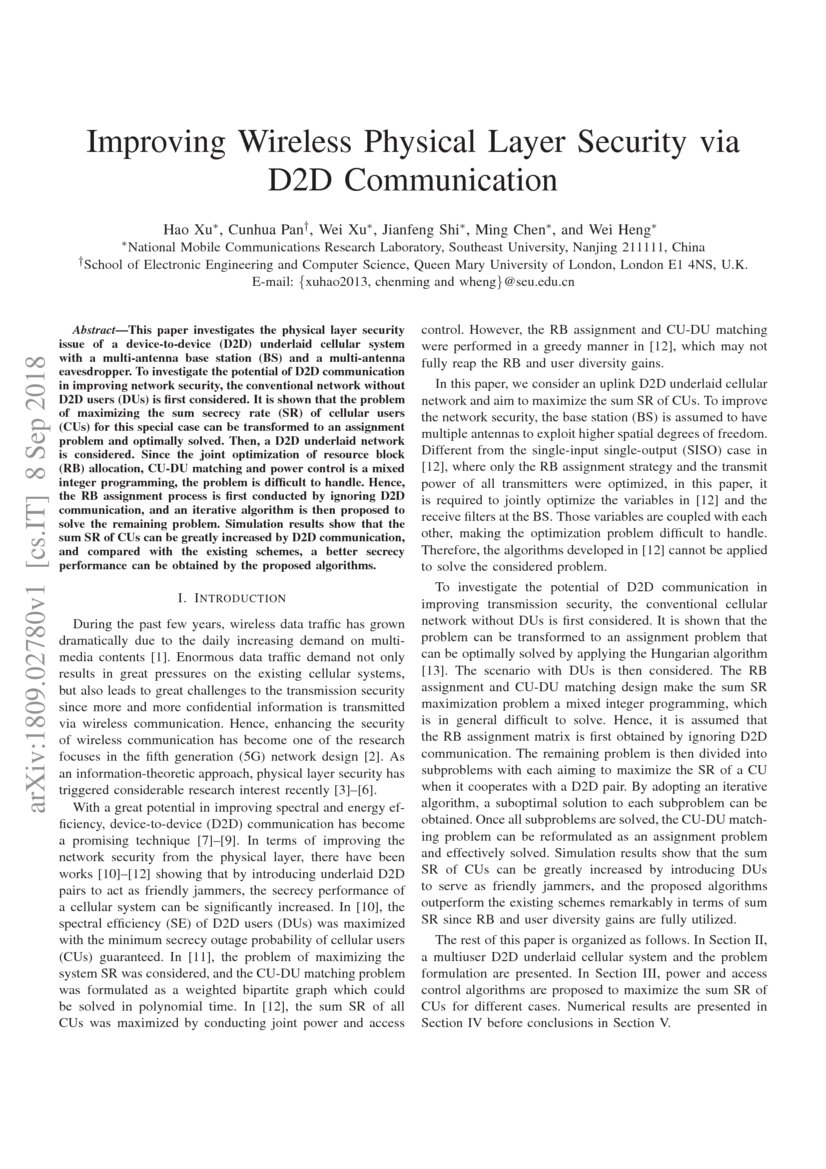 Improving Wireless Physical Layer Security Via D2d Communication Deepai