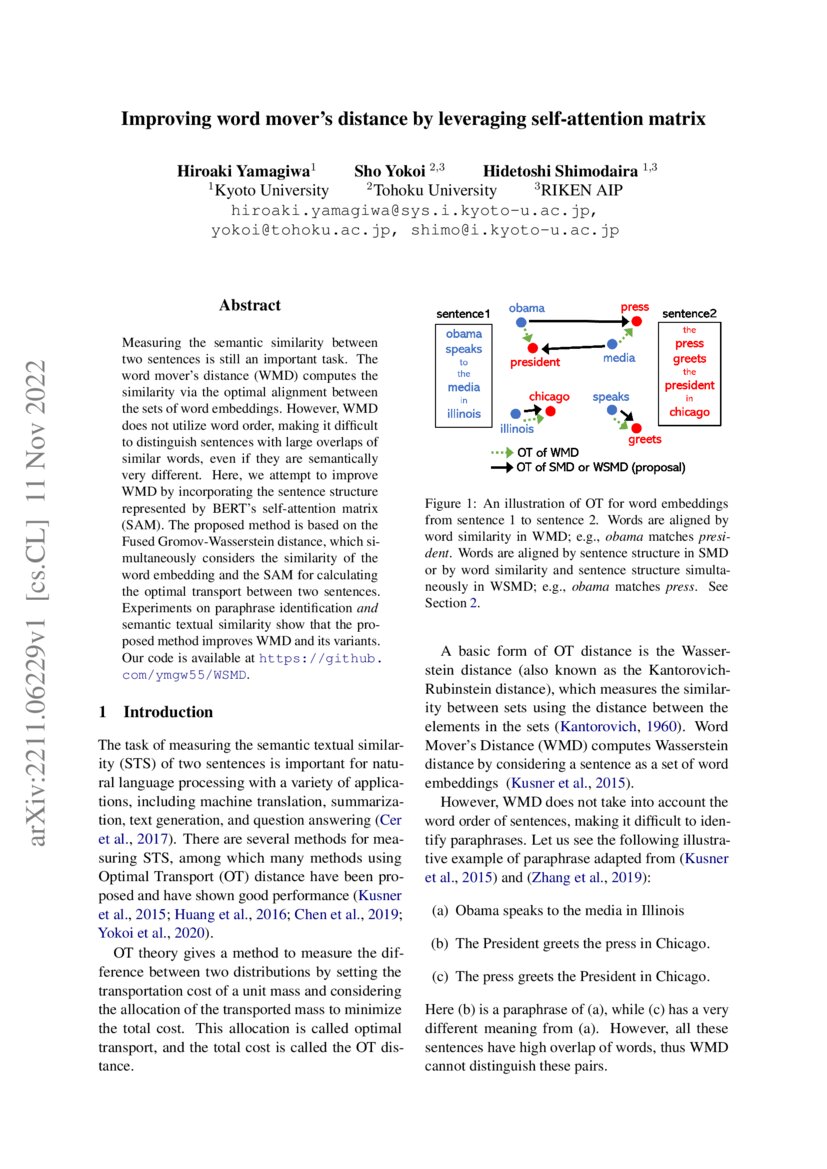 Improving Word Movers Distance By Leveraging Self Attention Matrix Deepai