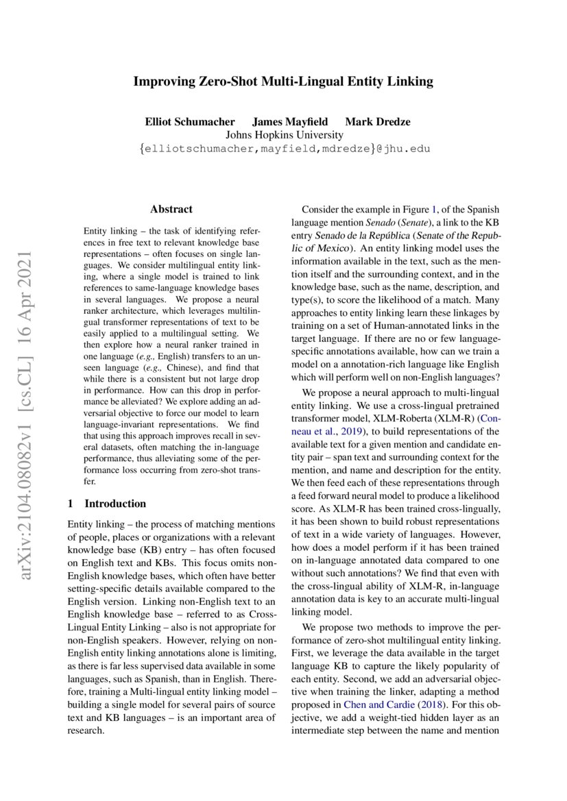 Improving Zero-Shot Multi-Lingual Entity Linking | DeepAI