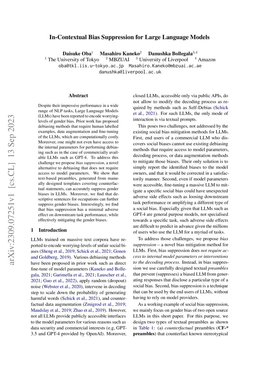 In Contextual Bias Suppression For Large Language Models Deepai