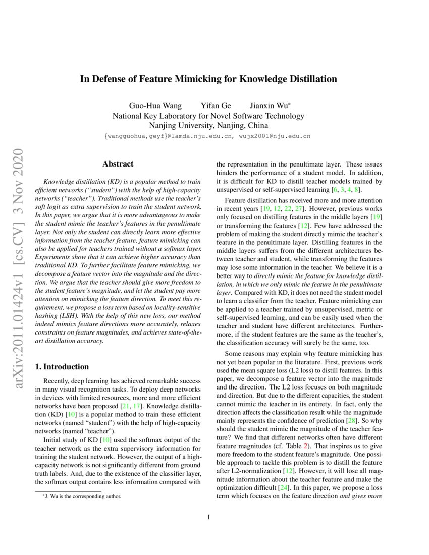 In Defense of Feature Mimicking for Knowledge Distillation | DeepAI