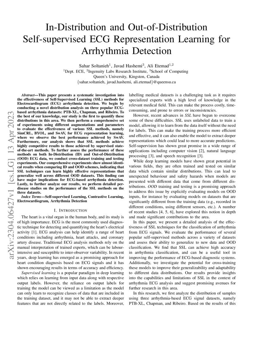 In Distribution And Out Of Distribution Self Supervised Ecg Representation Learning For