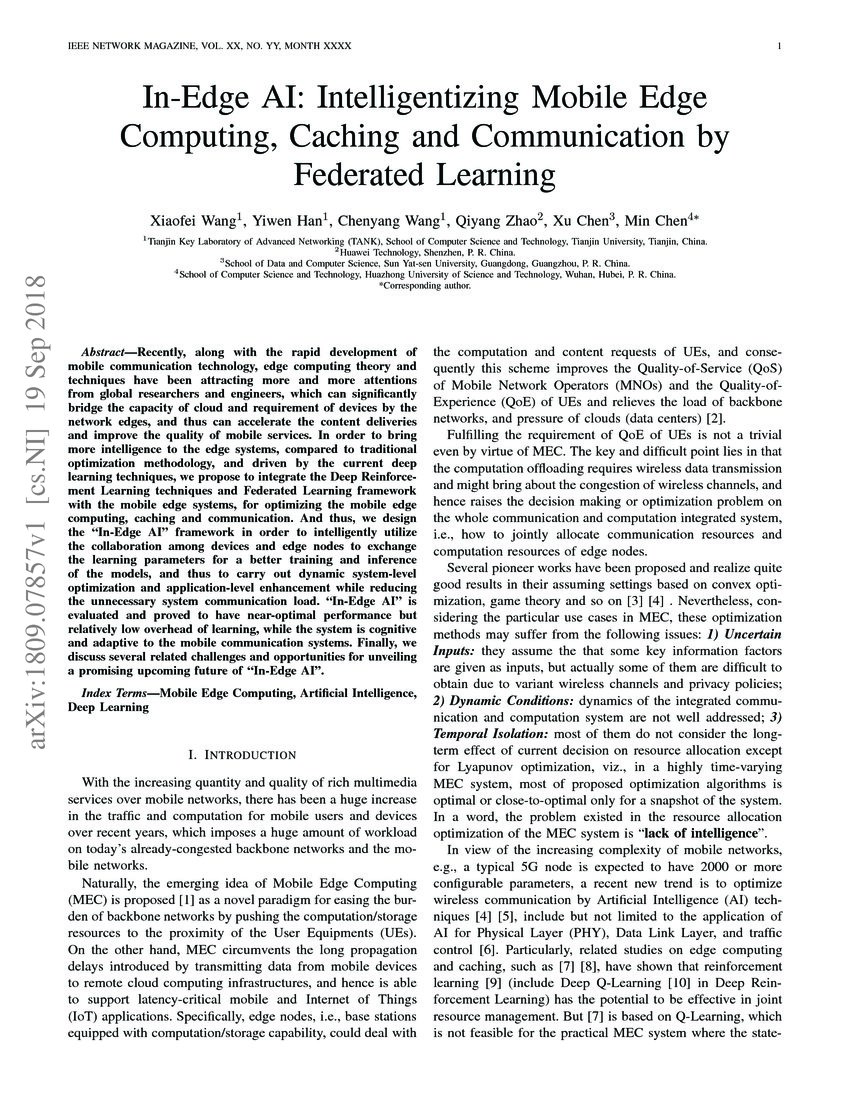 In-Edge AI: Intelligentizing Mobile Edge Computing, Caching and Communication by Federated ...