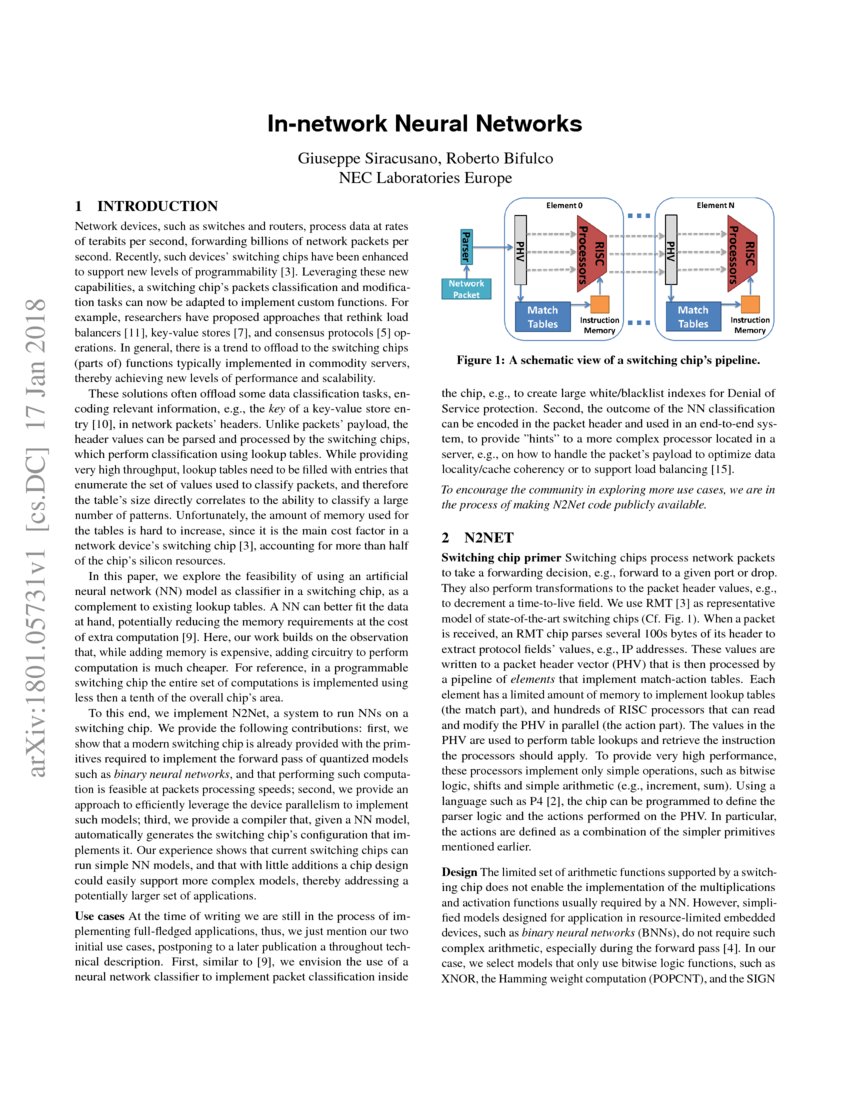 In-network Neural Networks | DeepAI