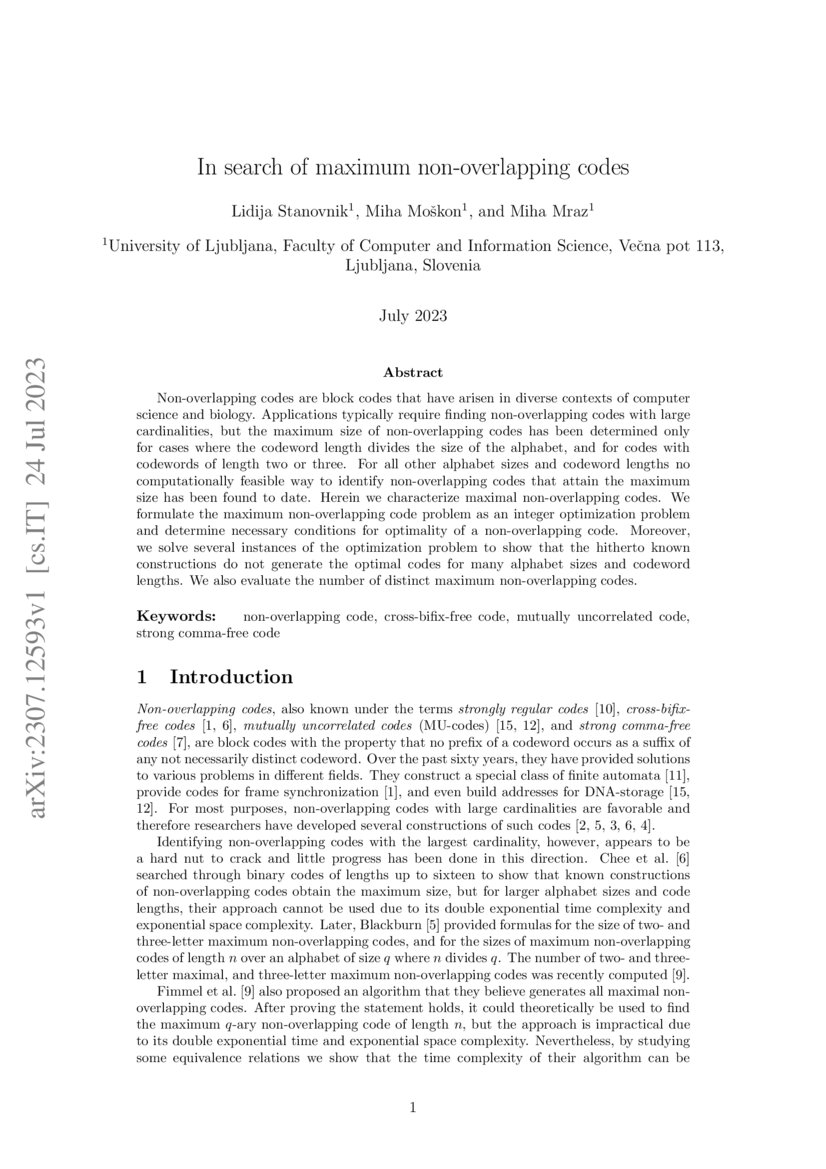 In search of maximum non-overlapping codes | DeepAI