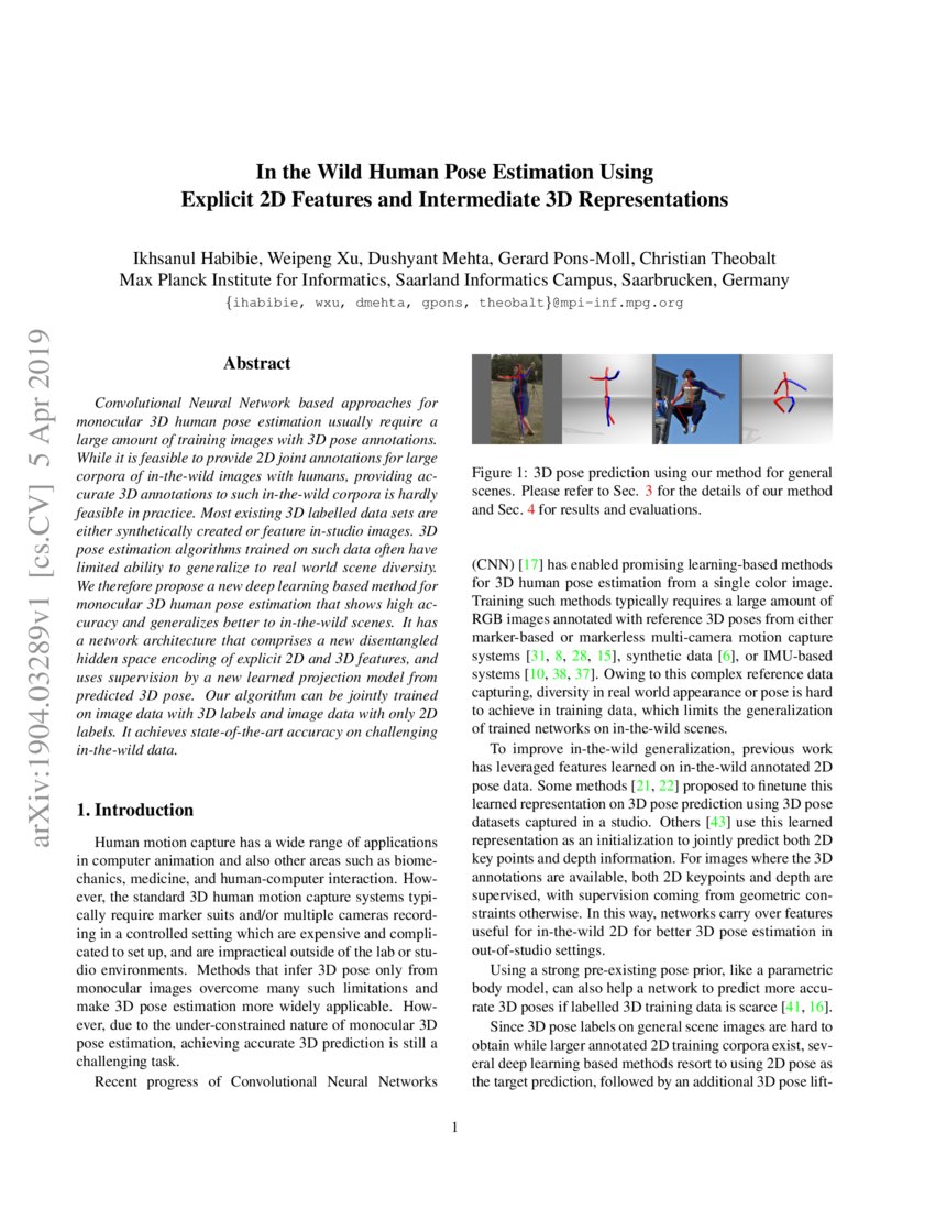 In the Wild Human Pose Estimation Using Explicit 2D Features and ...