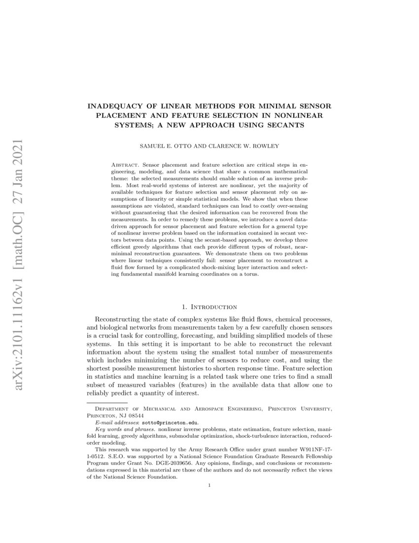 Inadequacy Of Linear Methods For Minimal Sensor Placement And Feature Selection In Nonlinear 