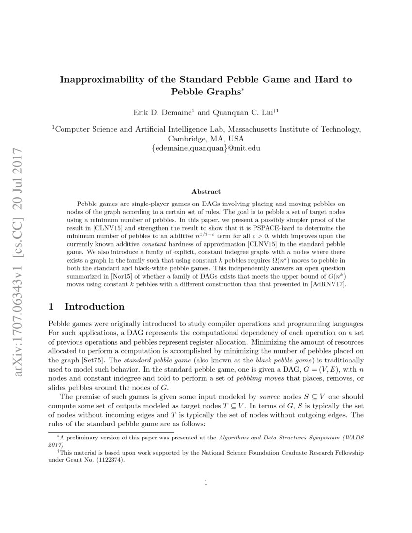 Inapproximability of the Standard Pebble Game and Hard to Pebble Graphs ...