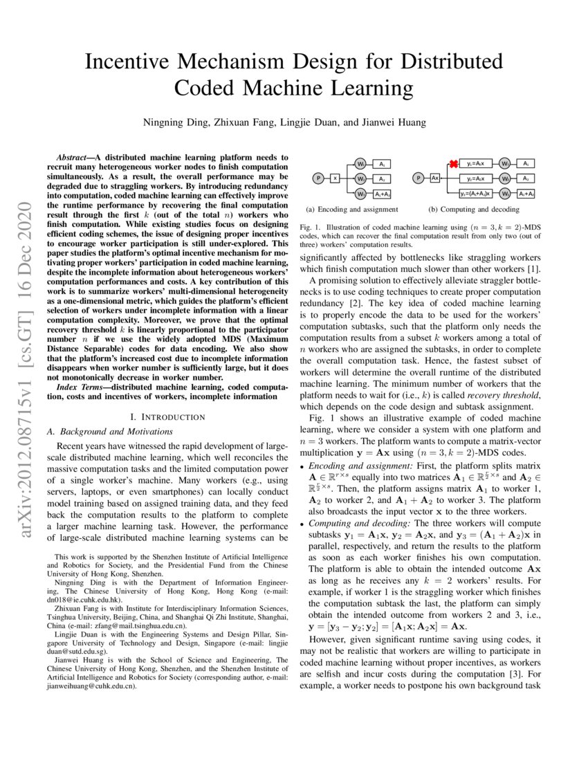 Incentive Mechanism Design for Distributed Coded Machine Learning | DeepAI