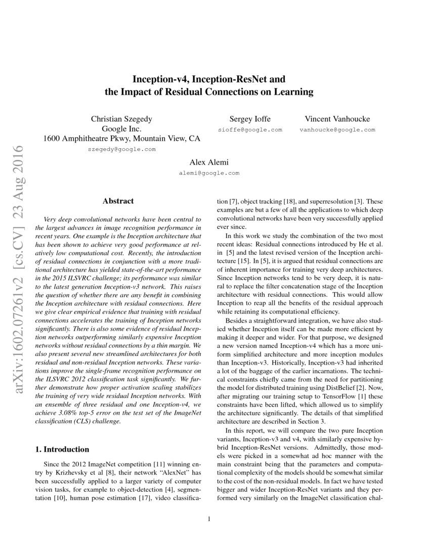 Inception-v4, Inception-ResNet and the Impact of Residual Connections ...